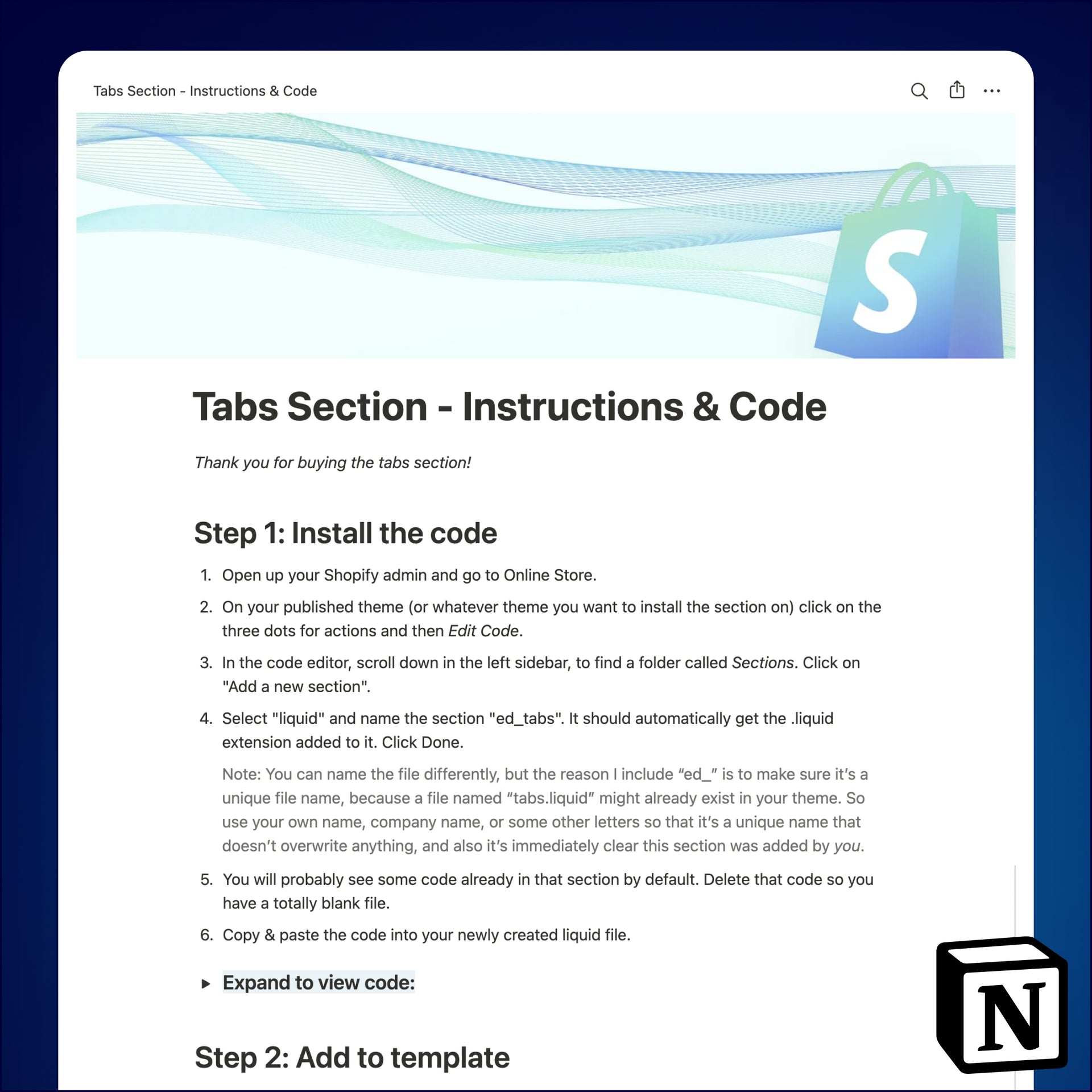 Tabs Section for Shopify – Shop Ed Codes