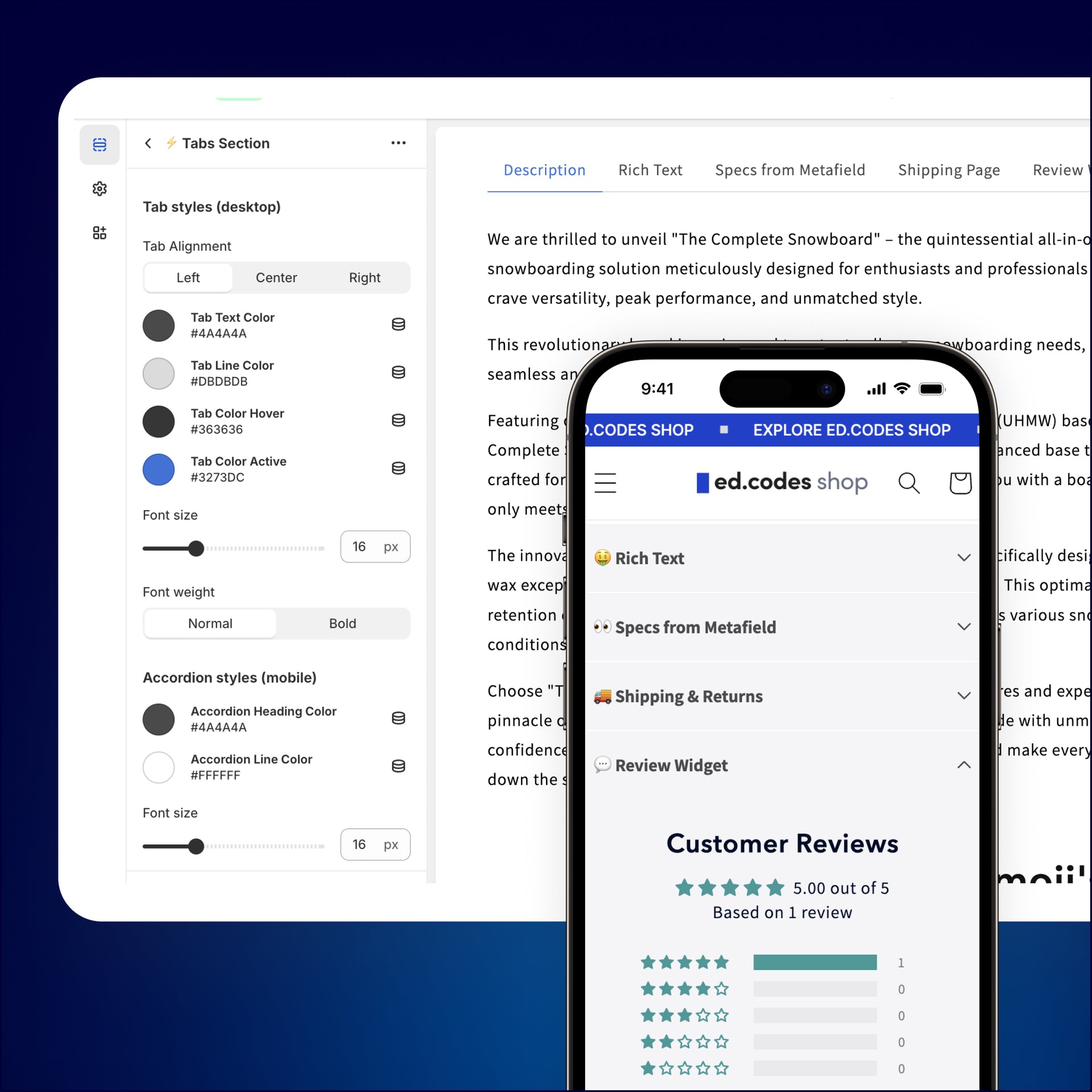 Tabs Section for Shopify – Shop Ed Codes
